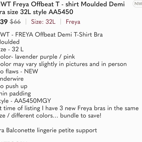 Freya | Intimates & Sleepwear | Nwt Freya Offbeat T Shirt Moulded Demi ...